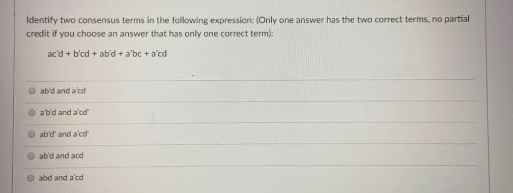 Solved Identify two consensus terms in the following | Chegg.com