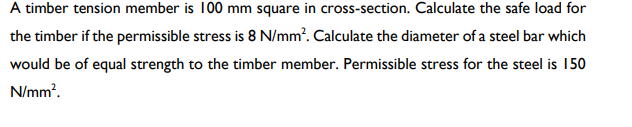 Solved A timber tension member is 100 mm square in | Chegg.com