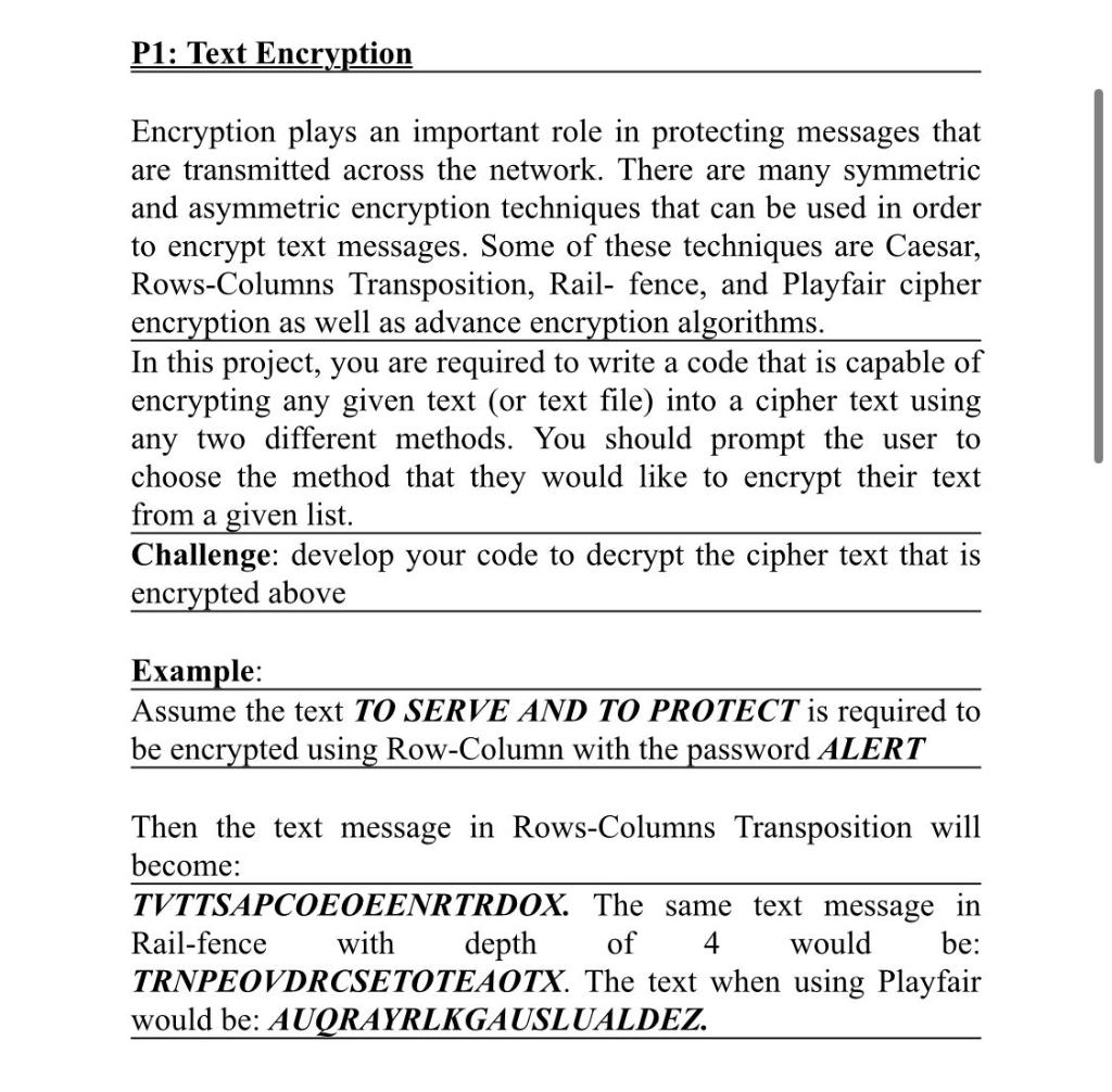 Solved P1: Text Encryption Encryption plays an important | Chegg.com