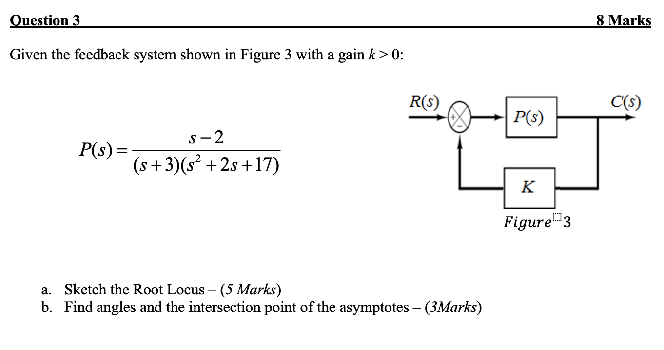 Solved Question 3 8 Marks Given the feedback system shown in | Chegg.com
