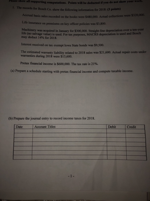 Solved Paseow all supporting computations. Points will be | Chegg.com