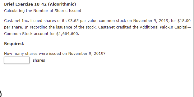 Solved Brief Exercise 10-42 (Algorithmic) Calculating the | Chegg.com