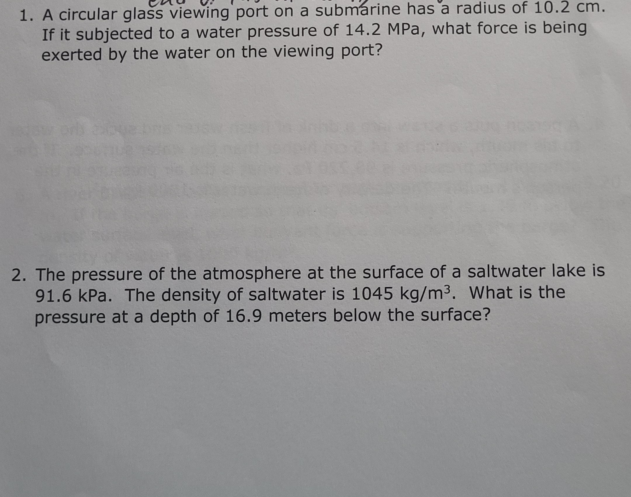Solved 1. A circular glass viewing port on a submarine has a | Chegg.com