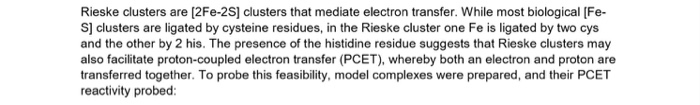 Rieske clusters are [2Fe-2S] clusters that mediate | Chegg.com