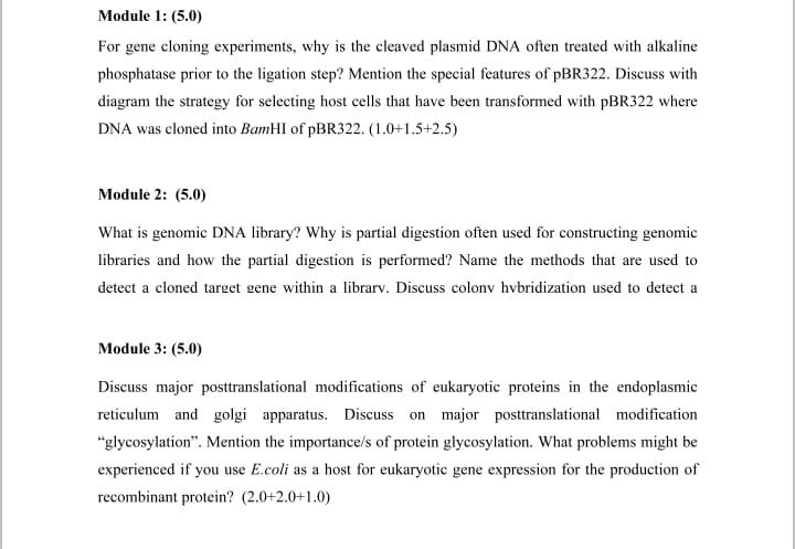 Solved Module 1: (5.0) For gene cloning experiments, why is | Chegg.com