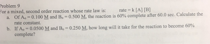 Solved Problem a mixed, second order reaction whose rate law | Chegg.com