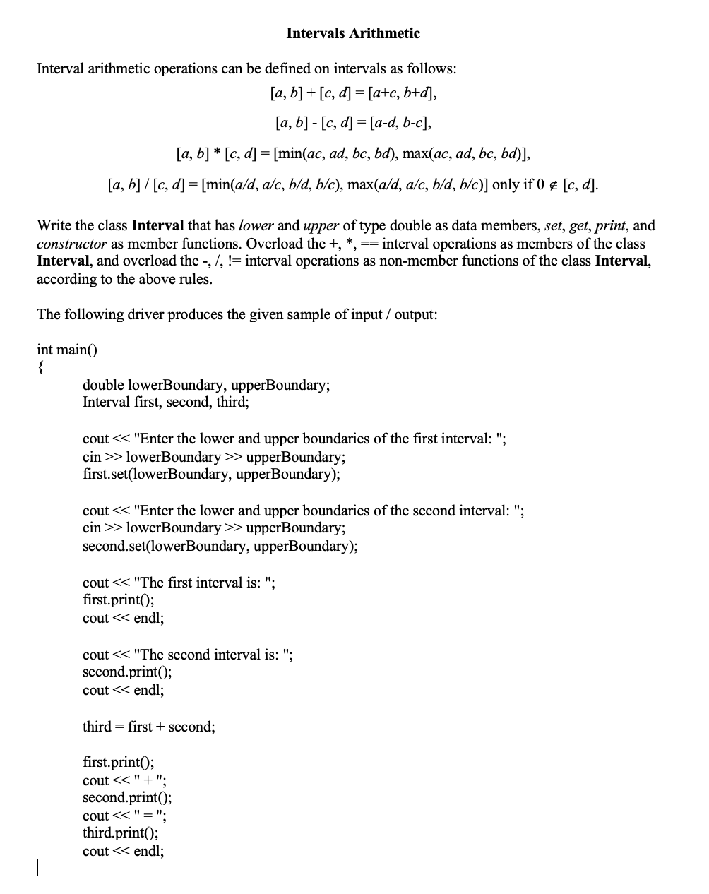 Solved Intervals Arithmetic Interval arithmetic operations | Chegg.com