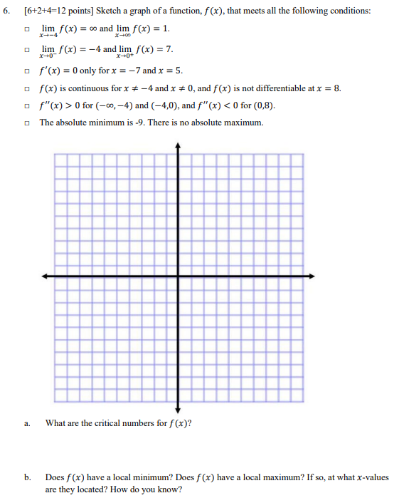 Solved [6+2+4=12 points ] Sketch a graph of a function, | Chegg.com