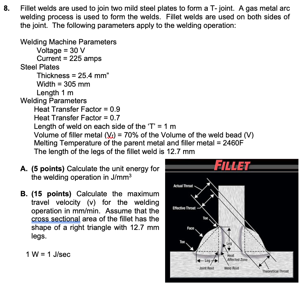 8. Fillet welds are used to join two mild steel | Chegg.com