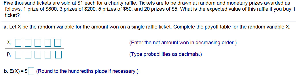 Solved Five thousand tickets are sold at $1 each for a | Chegg.com