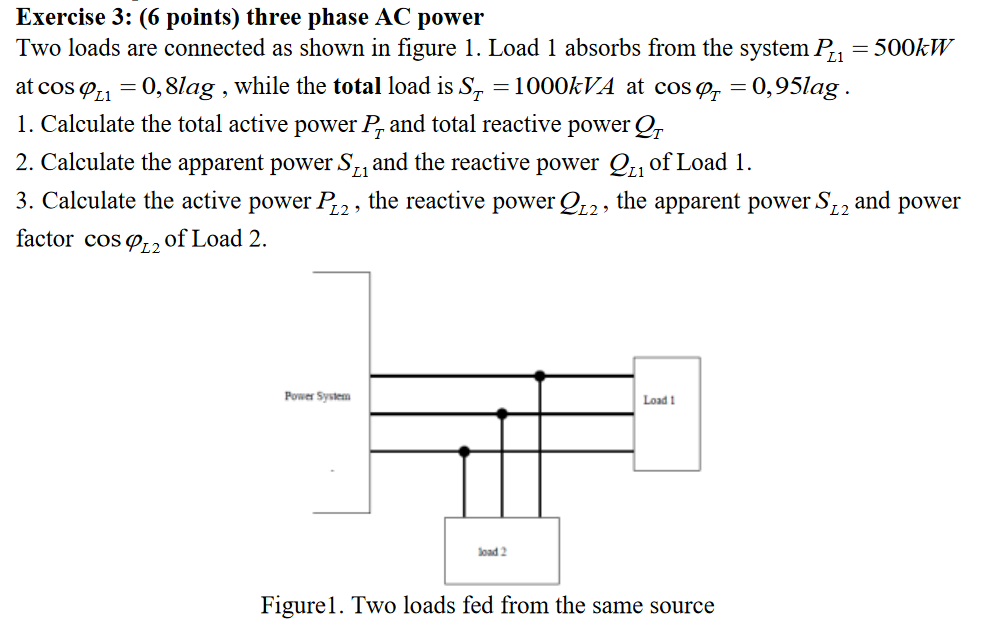 Solved Exercise 3: (6 points) three phase AC power Two loads | Chegg.com