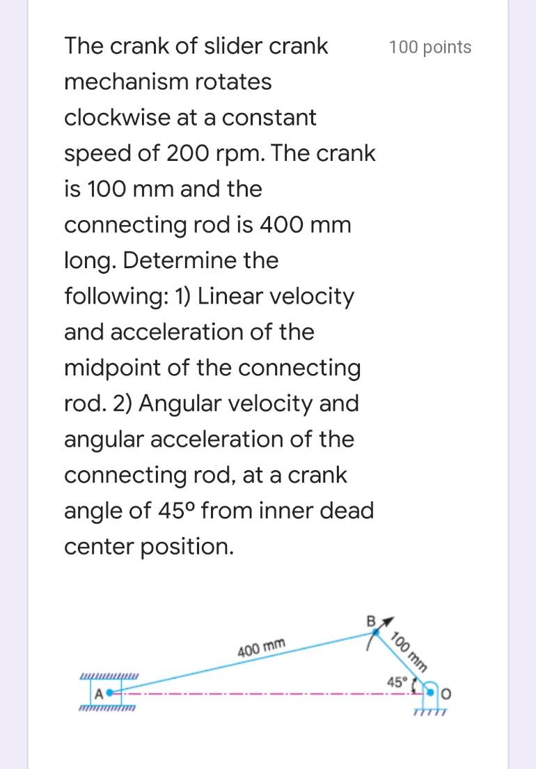 Solved 100 points The crank of slider crank mechanism | Chegg.com