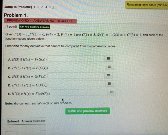 Solved Remaining time: 43:28 (min:sec Jump to Problem: [ 1 2 | Chegg.com