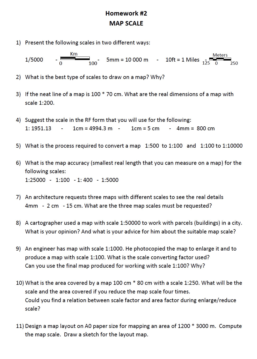 Solved Homework #2 MAP SCALE 1) Present the following scales | Chegg.com
