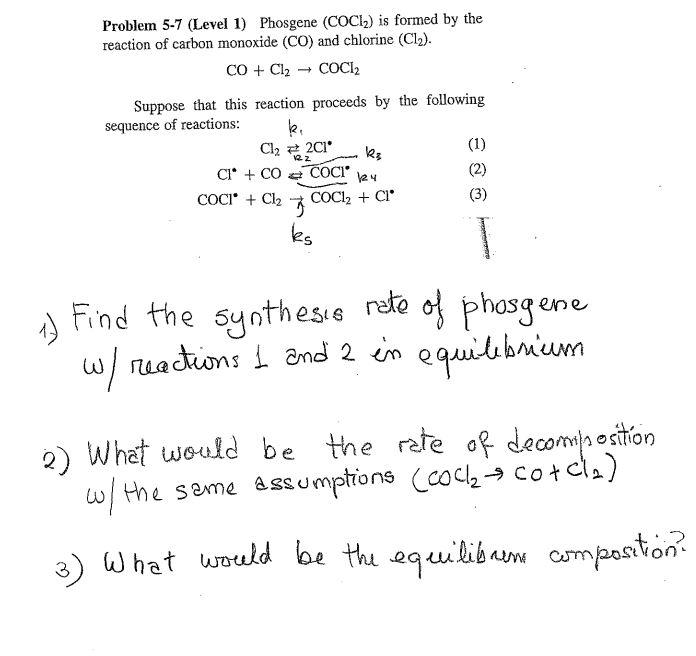 Solved Problem 5-7 (Level 1) Phosgene (COCl2) is formed by | Chegg.com