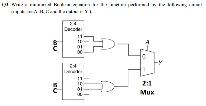 Solved Q3 Write A Minimized Boolean Equation For The