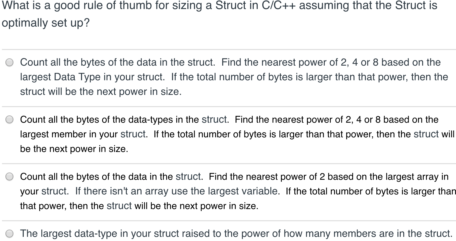 Solved What is a good rule of thumb for sizing a Struct in | Chegg.com