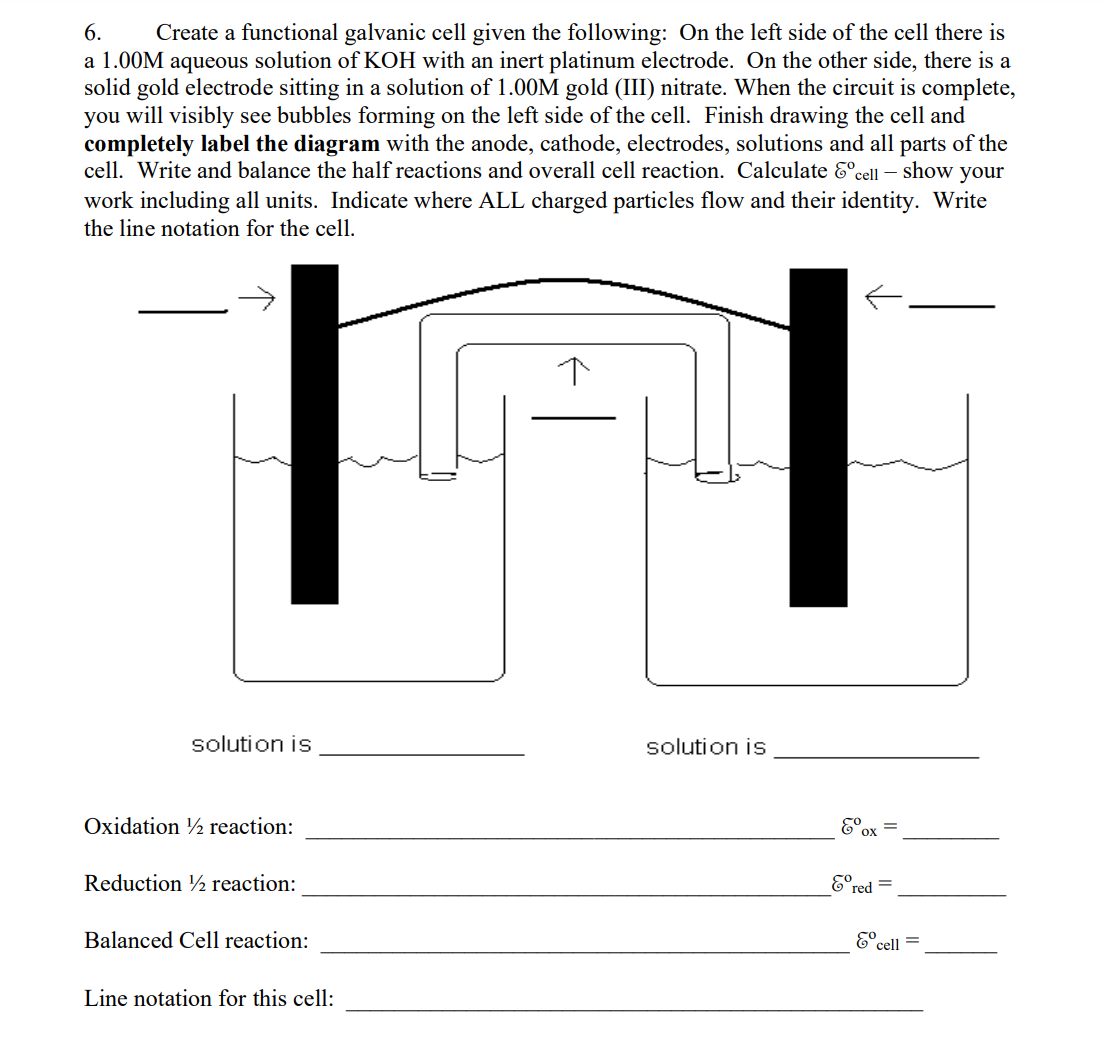 Solved 6. Create a functional galvanic cell given the | Chegg.com