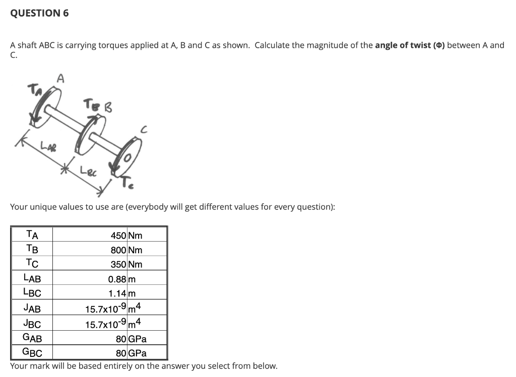 Solved QUESTION 6 A shaft ABC is carrying torques applied at | Chegg.com