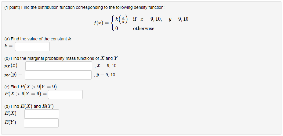 Solved (1 point) Find the distribution function | Chegg.com