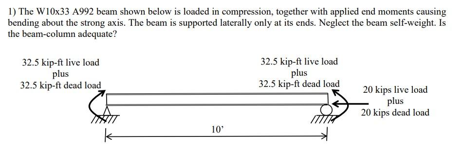 Solved 1) The W10x33 A992 beam shown below is loaded in | Chegg.com
