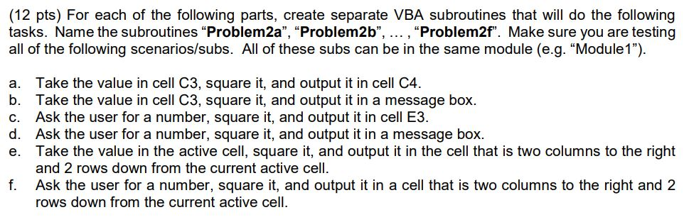 Solved (12 pts) For each of the following parts, create | Chegg.com