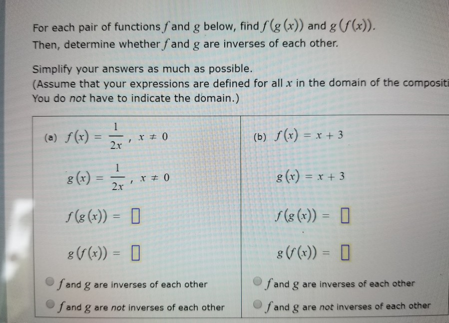 Solved I'm trying to determine the inverses of functions g | Chegg.com