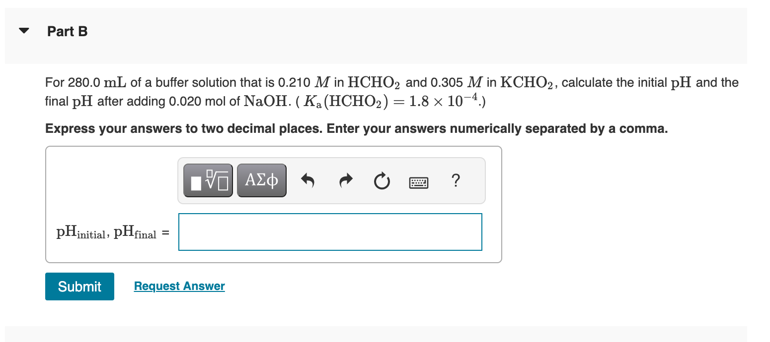 Solved For 280.0 mL of pure water, calculate the initial pH | Chegg.com