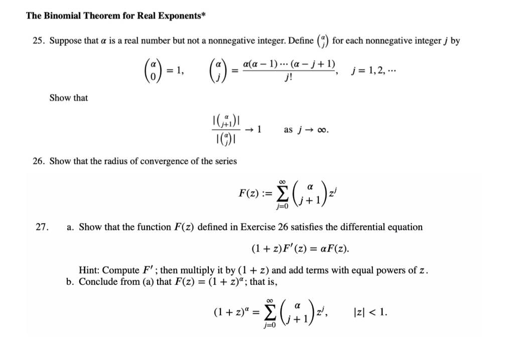 Solved The Binomial Theorem for Real Exponents* 25. Suppose | Chegg.com
