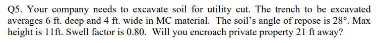 Solved Your company needs to excavate soil for utility cut. | Chegg.com