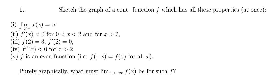 Solved 1. Sketch the graph of a cont. function f which has | Chegg.com