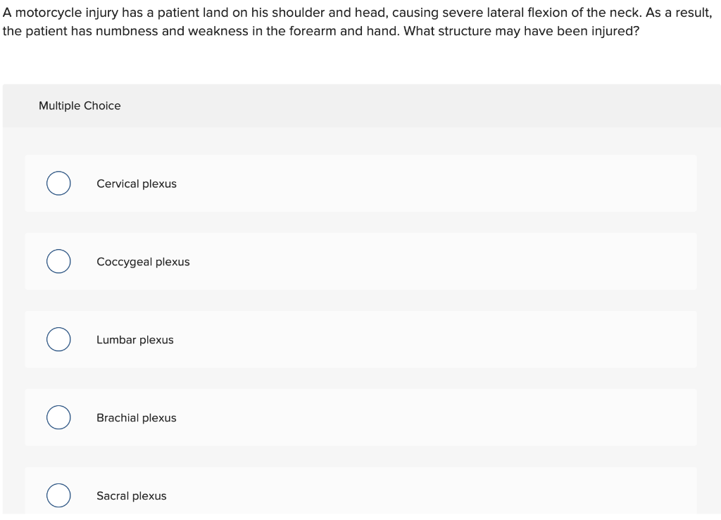 Solved A motorcycle injury has a patient land on his | Chegg.com