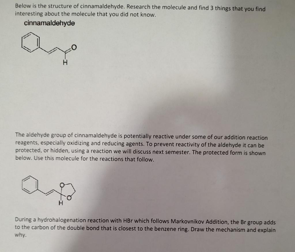 Solved Below is the structure of cinnamaldehyde. Research | Chegg.com