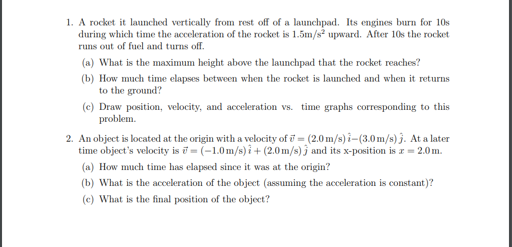 Solved 1. A rocket it launched vertically from rest off of a | Chegg.com