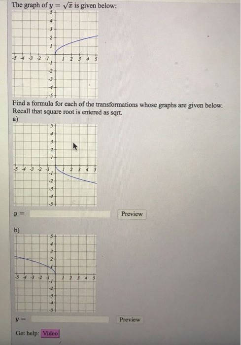 Solved The graph of y = Vz is given below: Find a formula | Chegg.com