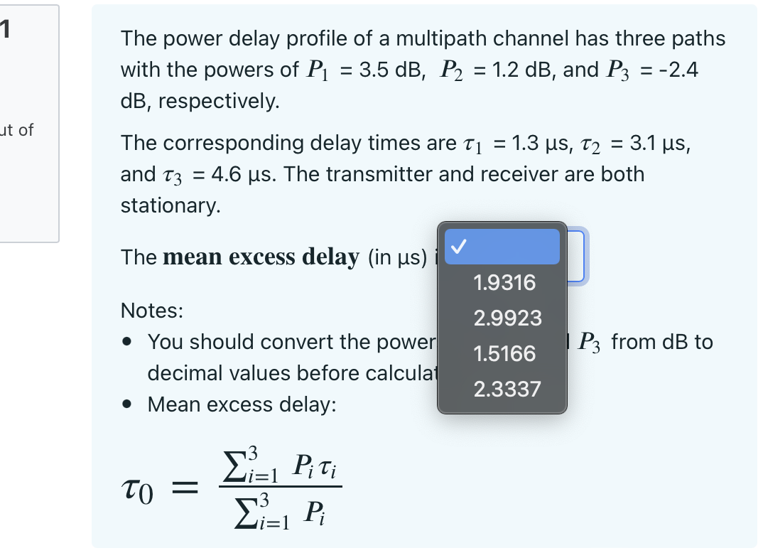Solved 1 = = =- The power delay profile of a multipath | Chegg.com