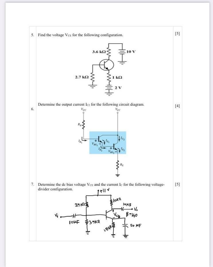 Solved 5. Find the voltage Vee for the following | Chegg.com
