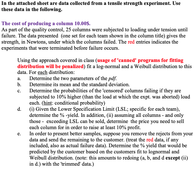 the attached sheet are data collected from a tensile | Chegg.com