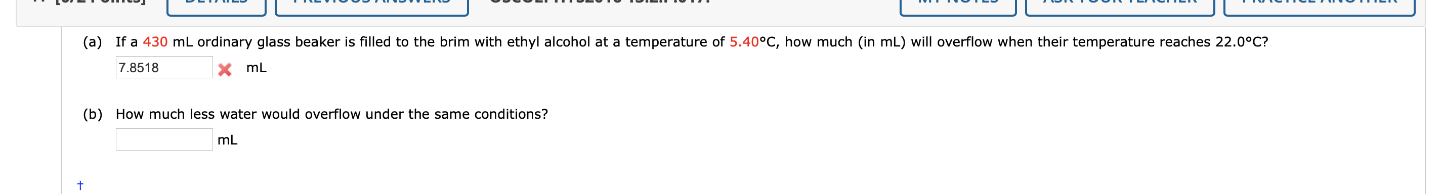 Solved A) If a 430 mL ordinary glass beaker is filled to | Chegg.com