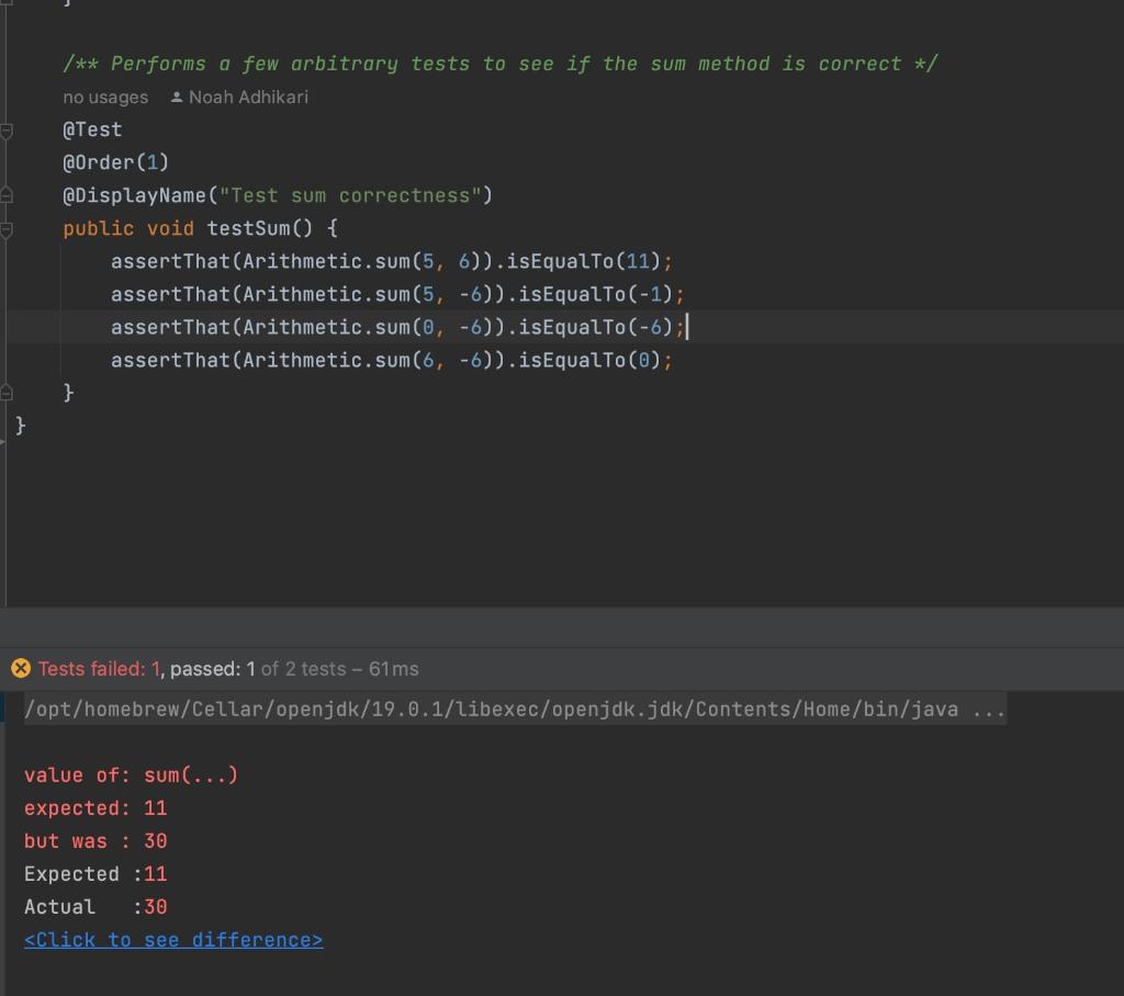 Tests failed: 1 , passed: 1 of 2 tests - 61 ms | Chegg.com