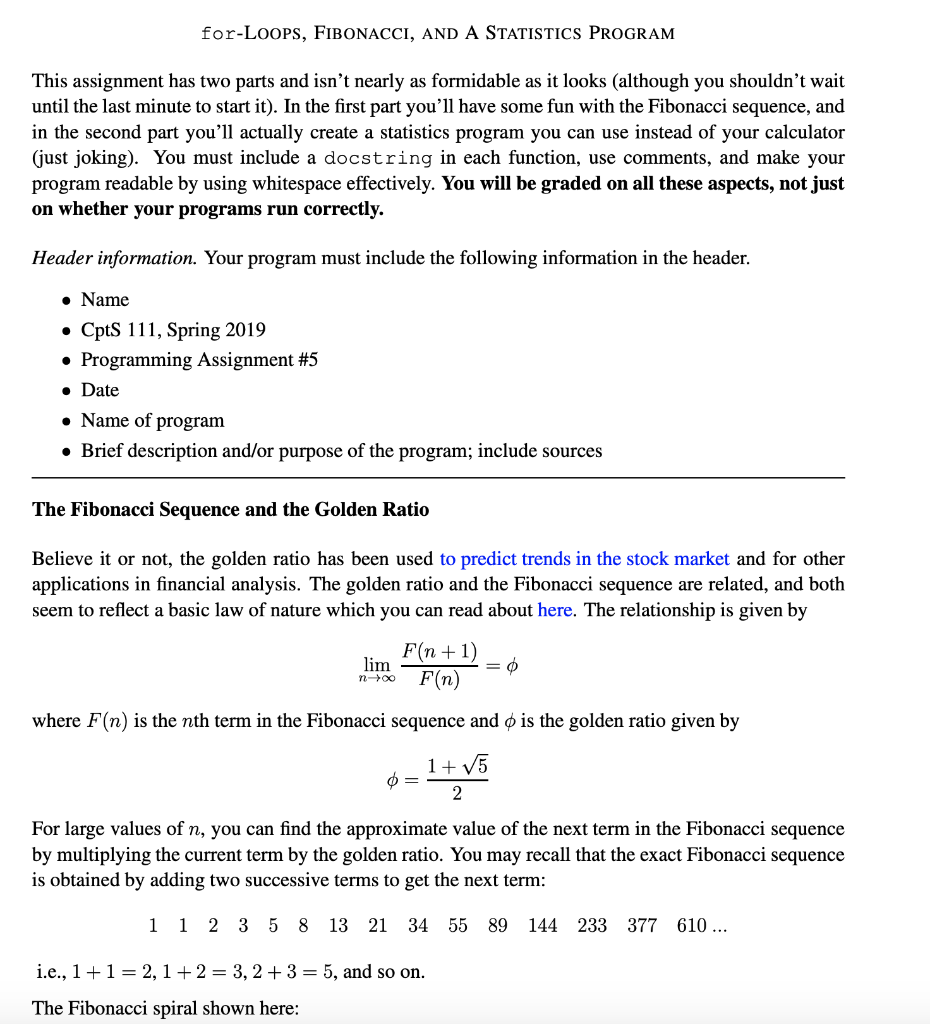 for-LooPS, FIBONACCI, AND A STATISTICS PROGRAM This | Chegg.com