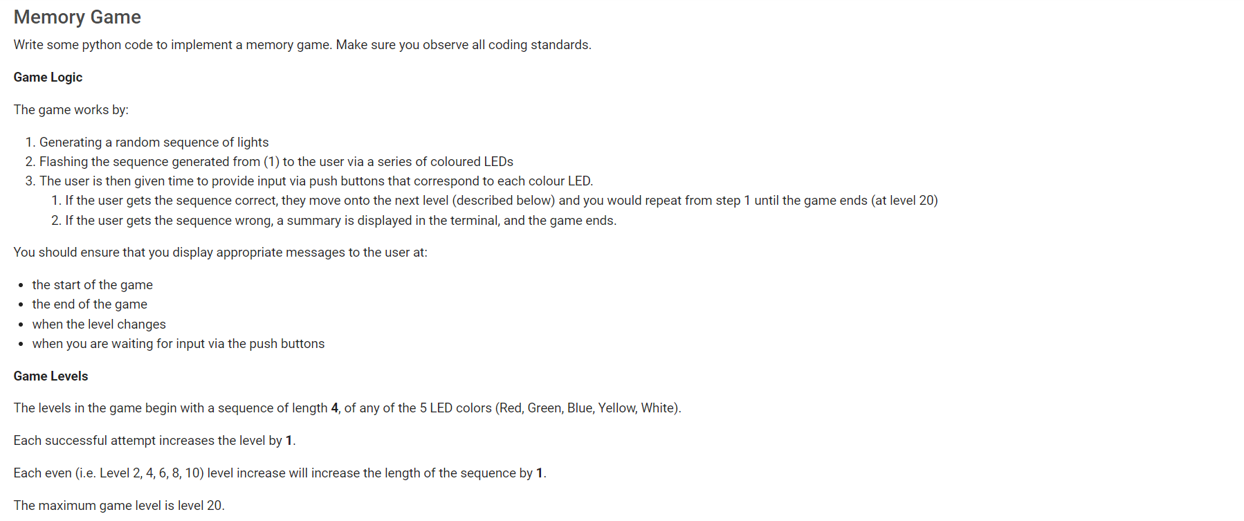 Solved Write some python code to implement a memory game. | Chegg.com