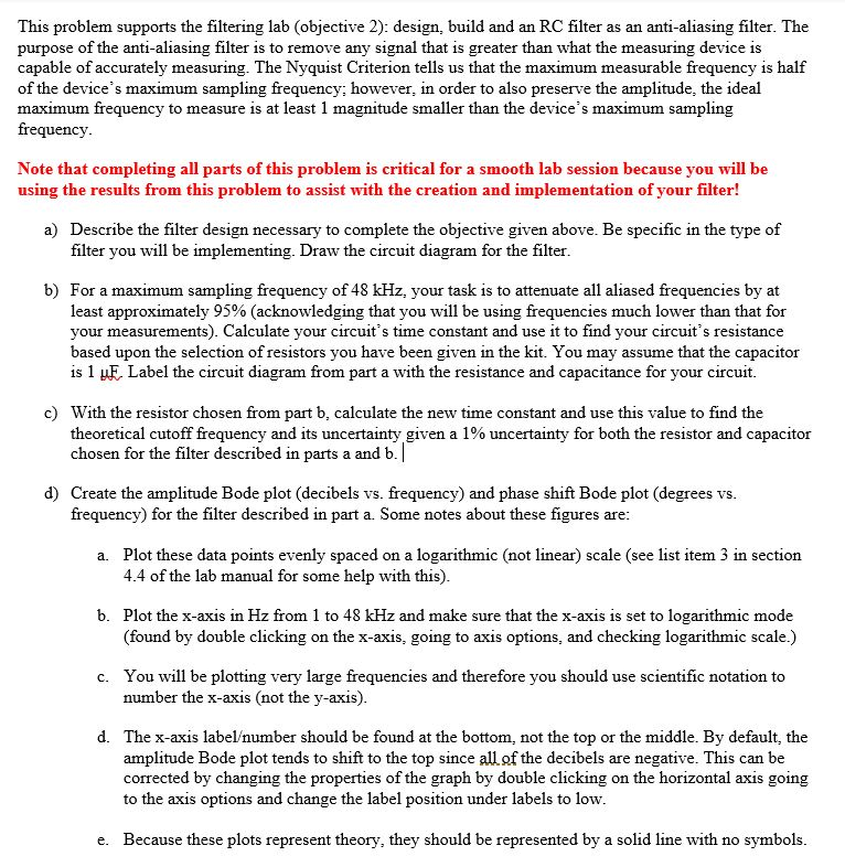 This problem supports the filtering lab (objective | Chegg.com