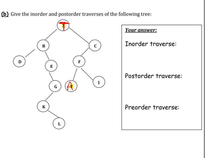Solved (b) Give the inorder and postorder traverses of the | Chegg.com