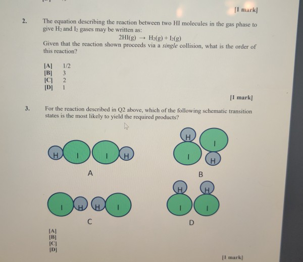 Solved [1 mark] The equation describing the reaction between | Chegg.com