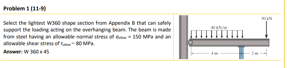 Solved Problem 1 (11-9)Select the lightest W360 ﻿shape | Chegg.com