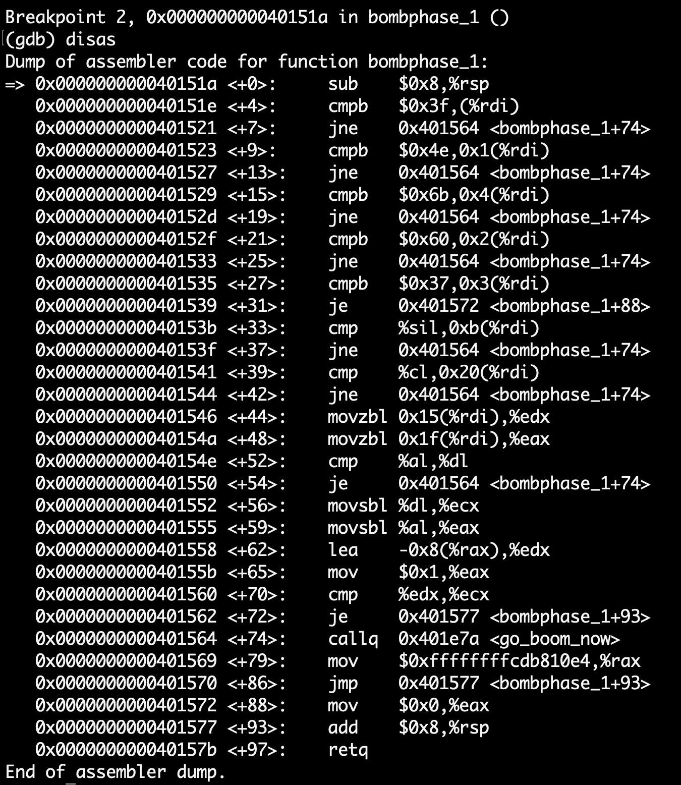 Solved Breakpoint 2, 0x000000000040151a in bombphase_1 () [ | Chegg.com