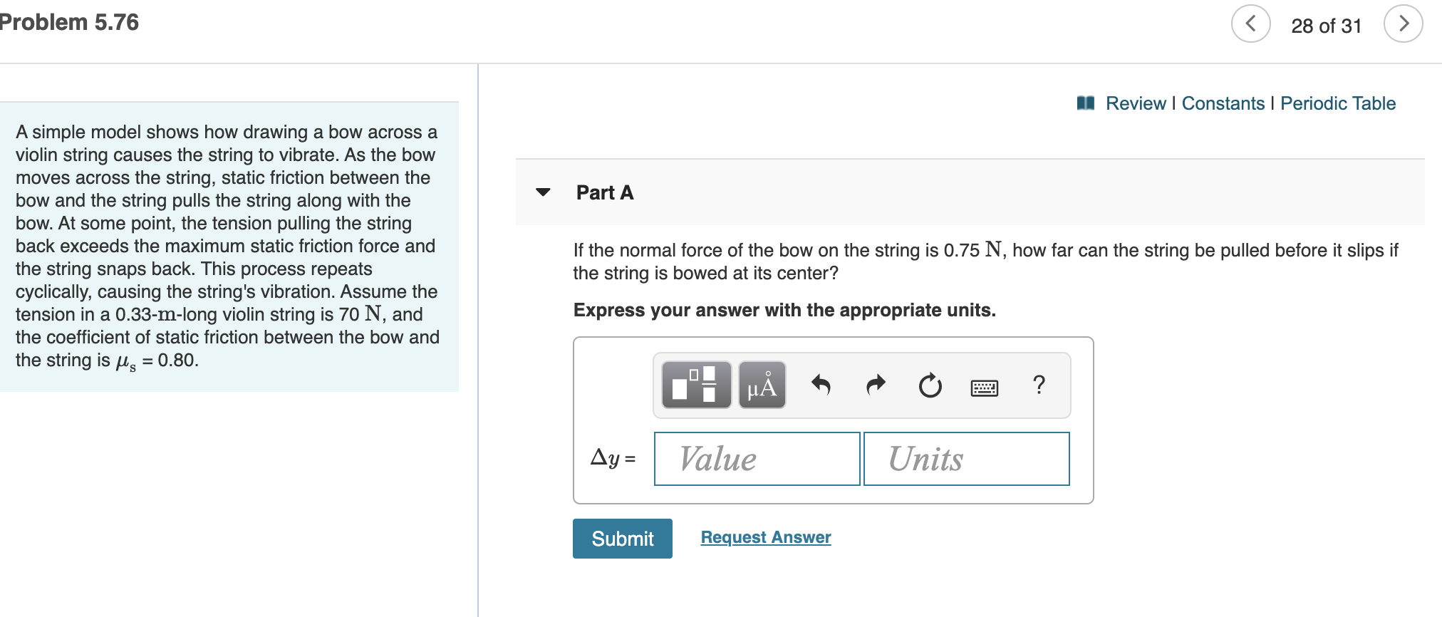 Solved A simple model shows how drawing a bow across a | Chegg.com