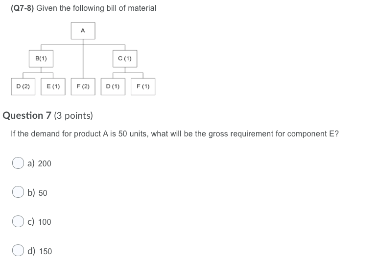 Solved (Q7-8) Given the following bill of material B(1) C | Chegg.com