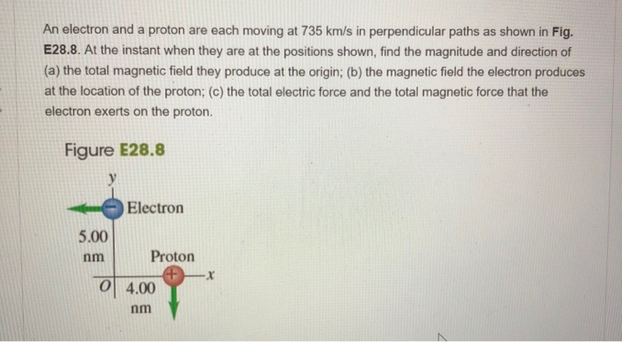 Solved An electron and a proton are each moving at 735 km/s | Chegg.com
